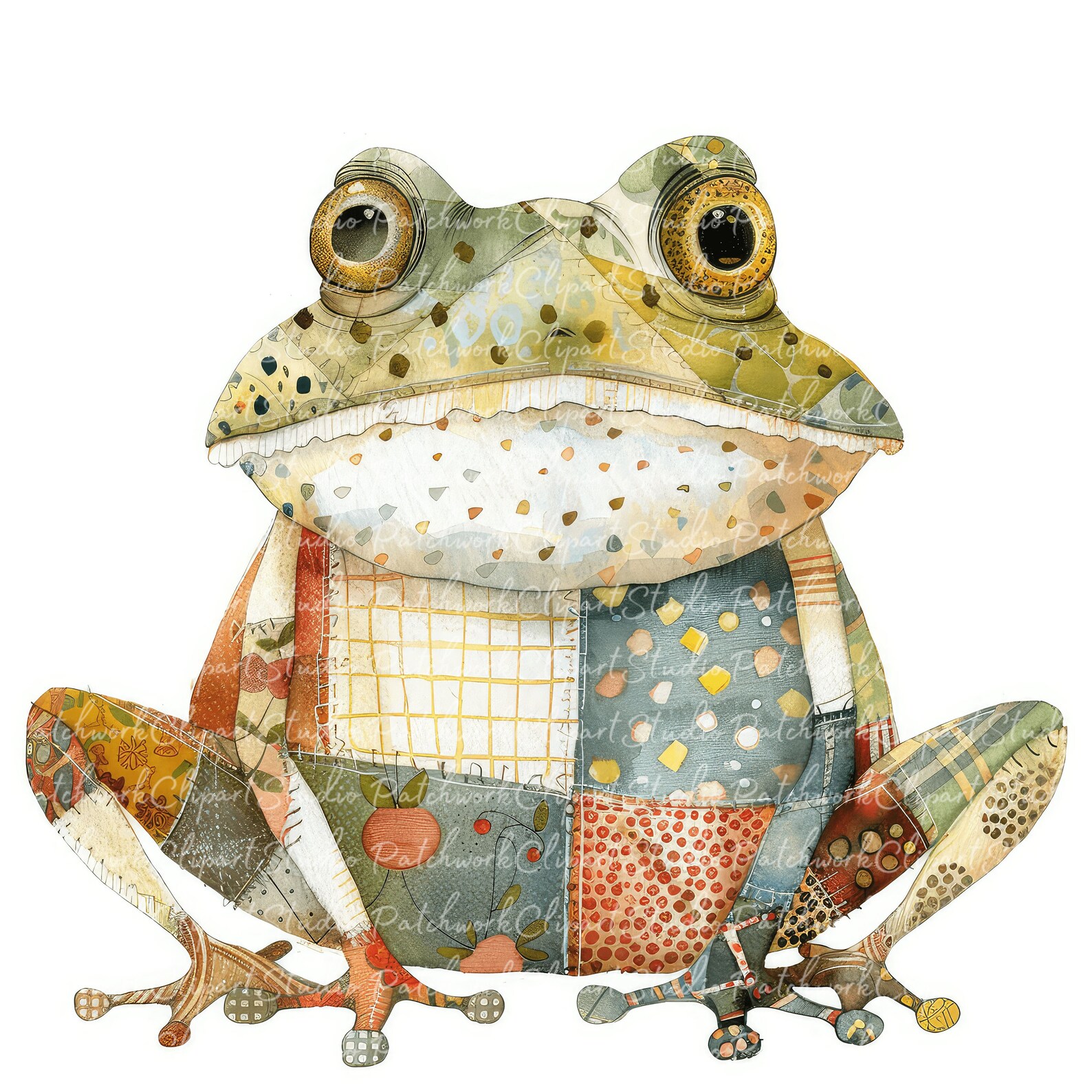 10 Frogs Clipart Bundle, PNG & JPG, Printable Patchwork Frog ...