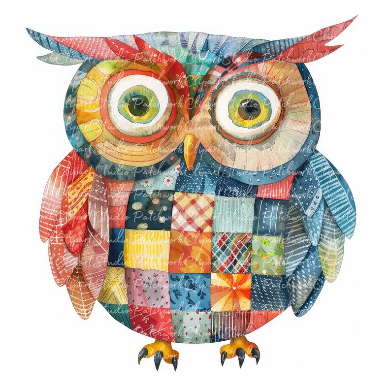 10 Owl Clipart Bundle, PNG & JPG, Printable Patchwork Owls ...