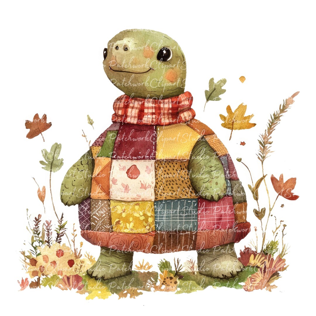 10 Autumn Turtle Clipart Bundle, PNG & JPG, Printable Patchwork, Turtle ...