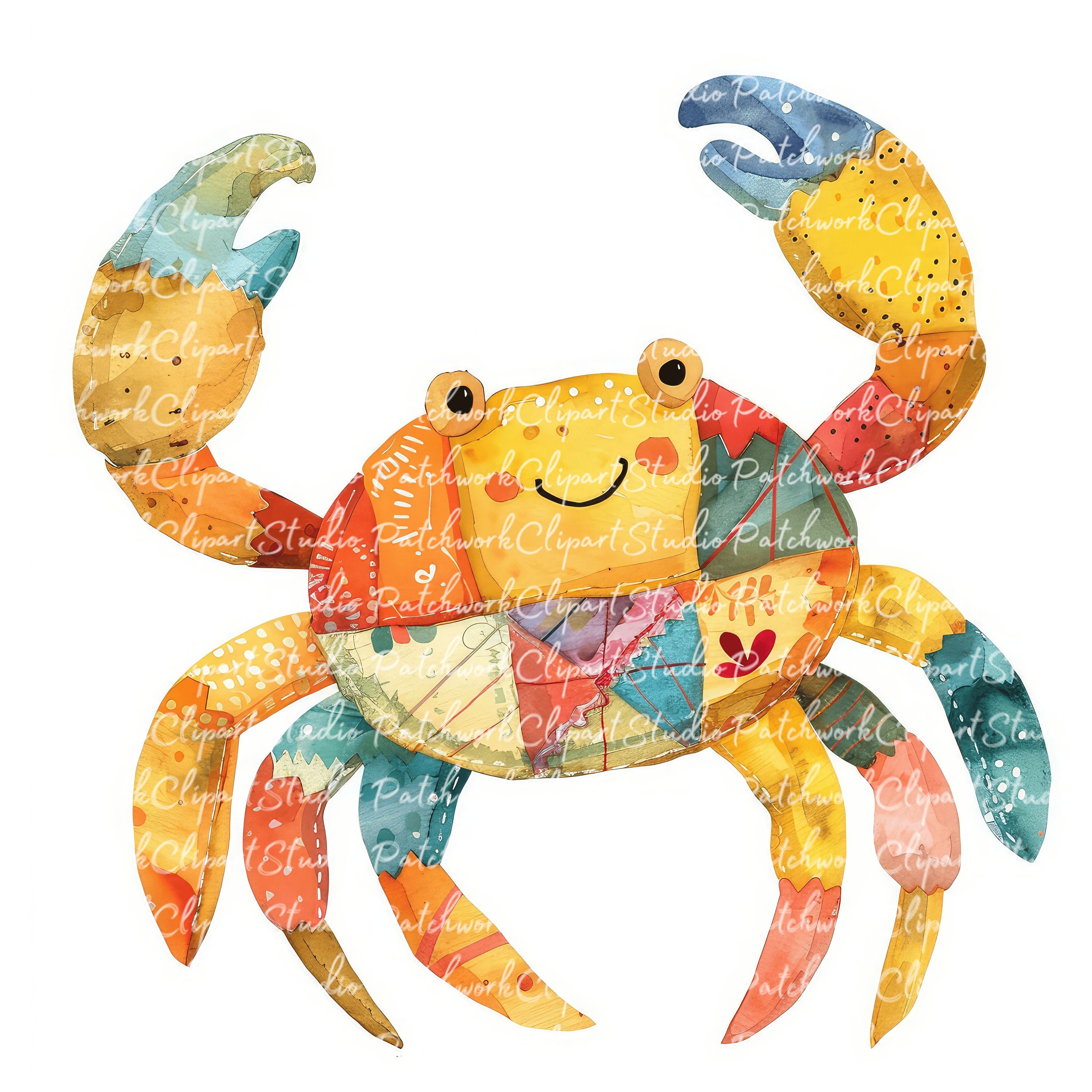 10 Crabs Clipart Bundle, Printable Patchwork Crab, Sea Creature ...