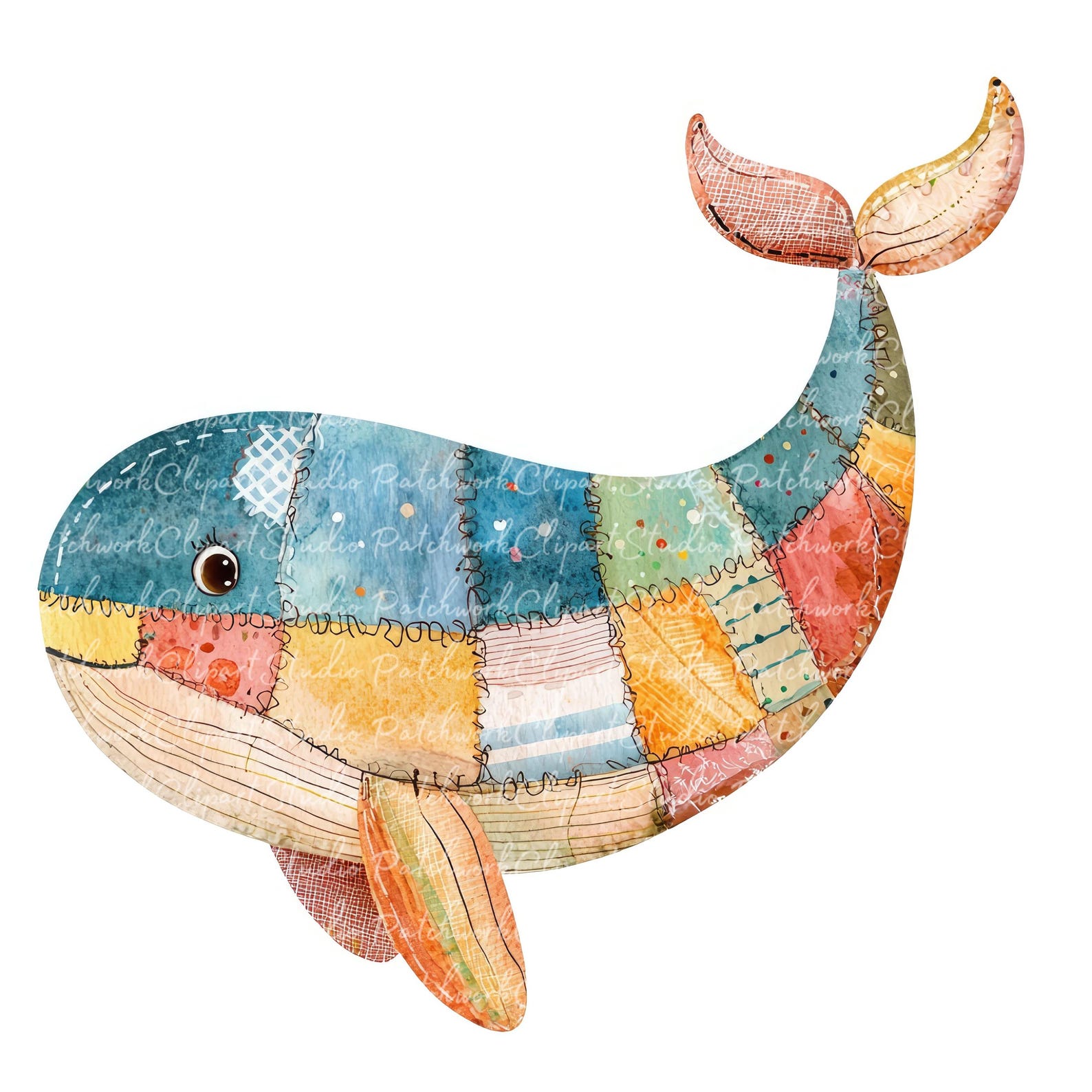 10 Whale Clipart Bundle, PNG & JPG, Printable Patchwork Whale ...
