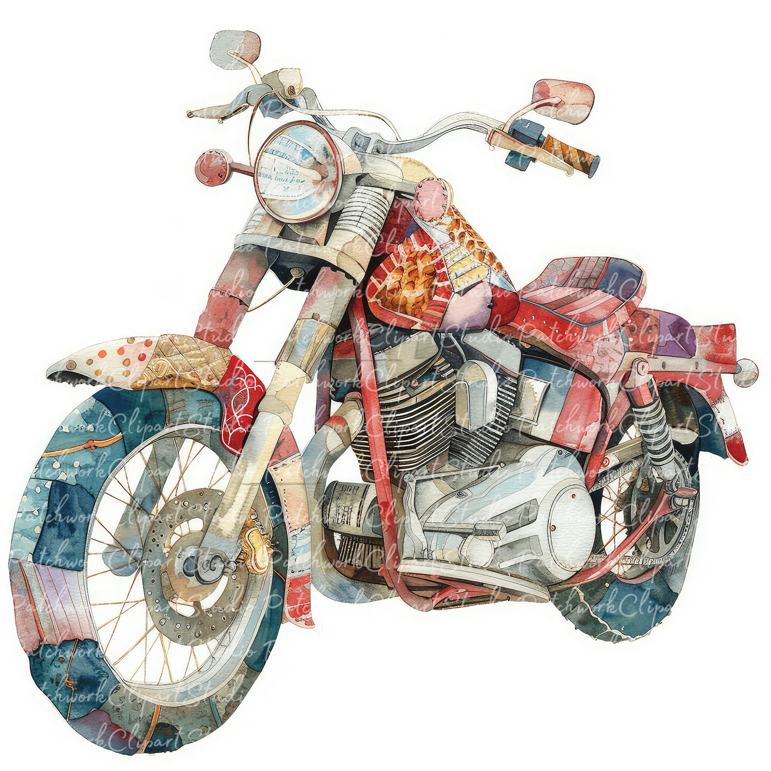 10 Motorcycles Clipart Bundle, PNG & JPG, Printable Patchwork ...