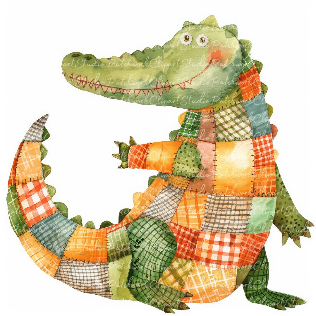 10 Crocodiles Clipart Bundle, PNG & JPG, Printable Patchwork Crocodile ...