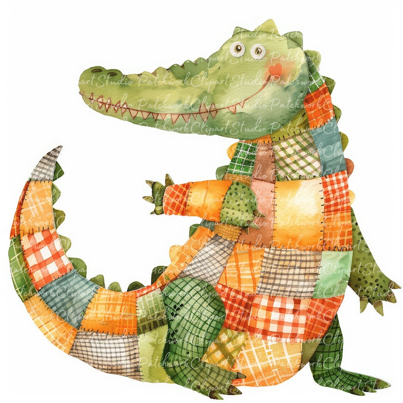 10 Crocodiles Clipart Bundle, PNG & JPG, Printable Patchwork Crocodile ...