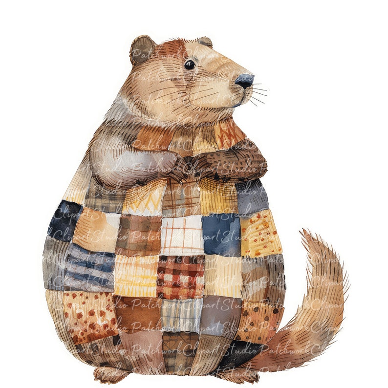 10 Groundhogs Clipart Bundle, PNG & JPG, Printable Patchwork Groundhog ...