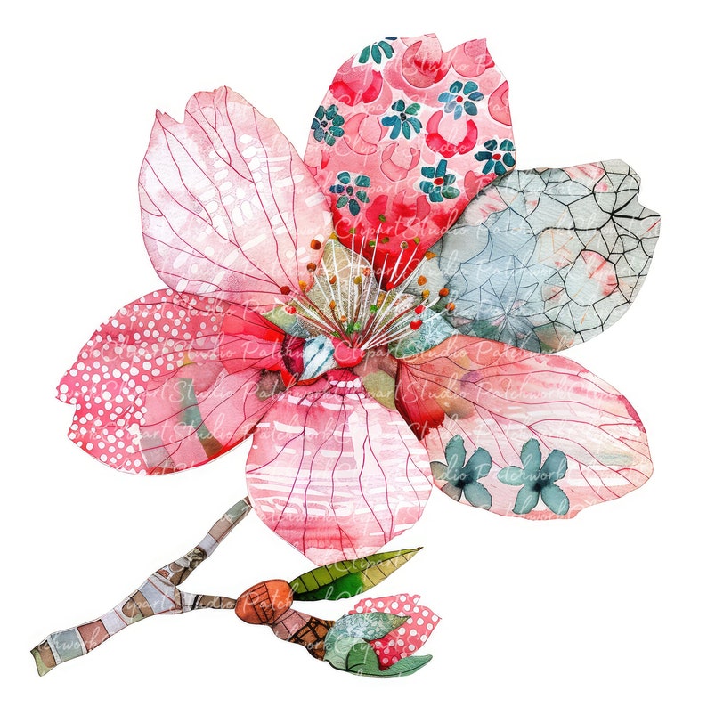 10 Cherry Blossom Flower Clipart Bundle, PNG & JPG, Printable Patchwork ...