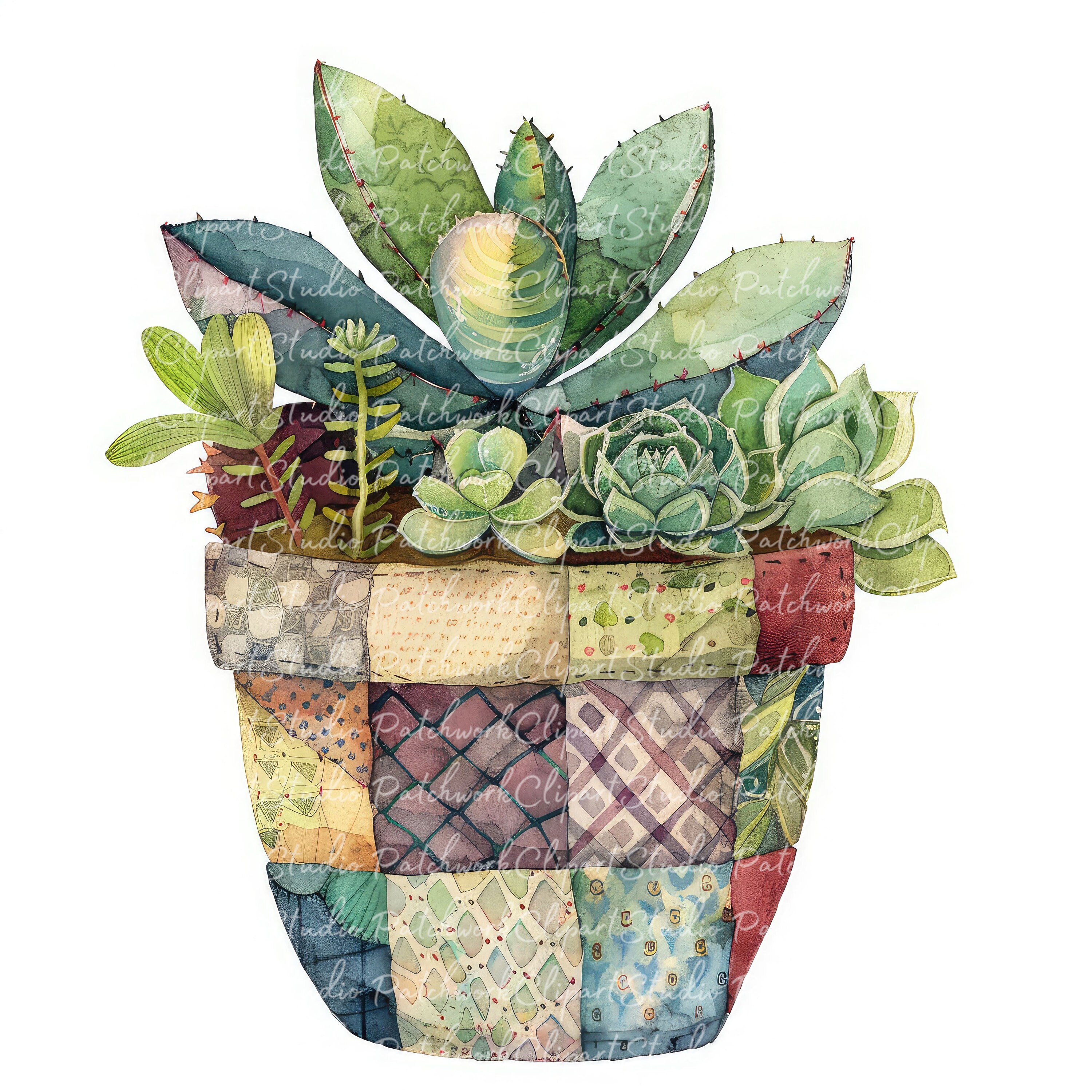 10 Succulents in Pot Clipart Bundle, PNG & JPG, Printable Patchwork ...