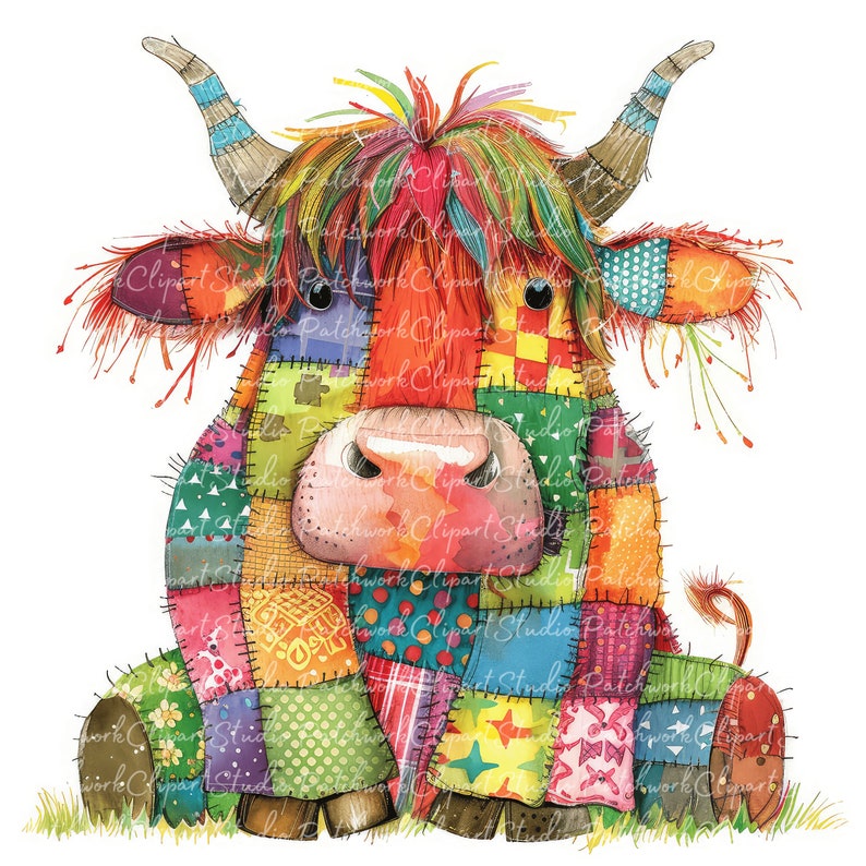 10 Highland Cows Clipart Bundle, PNG & JPG, Printable Patchwork Cow ...