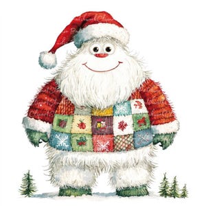 10 Christmas Yeti Clipart Bundle, PNG & JPG, Printable Patchwork ...