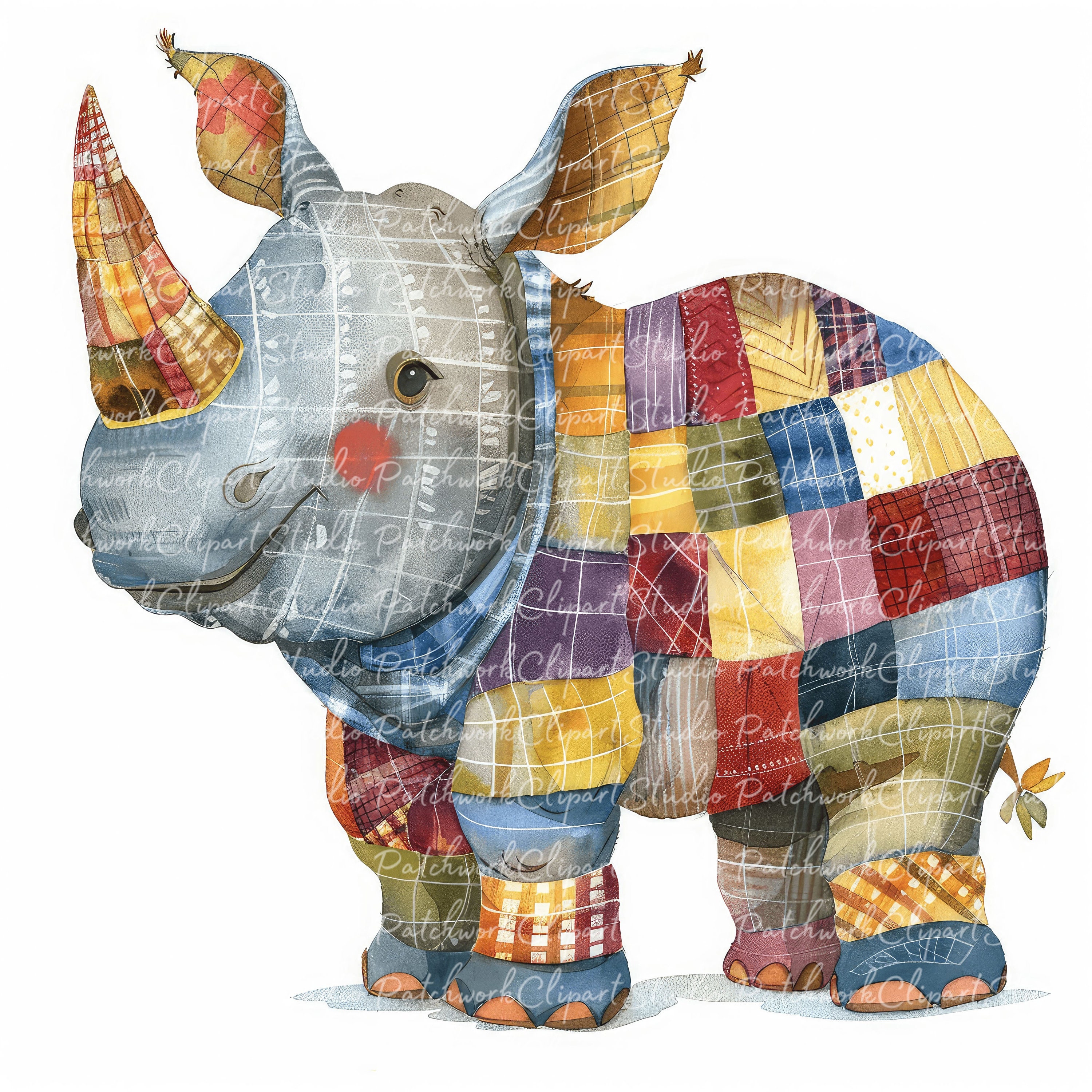 10 Rhinos Clipart Bundle, Printable Patchwork Rhinoceros, Quilted ...