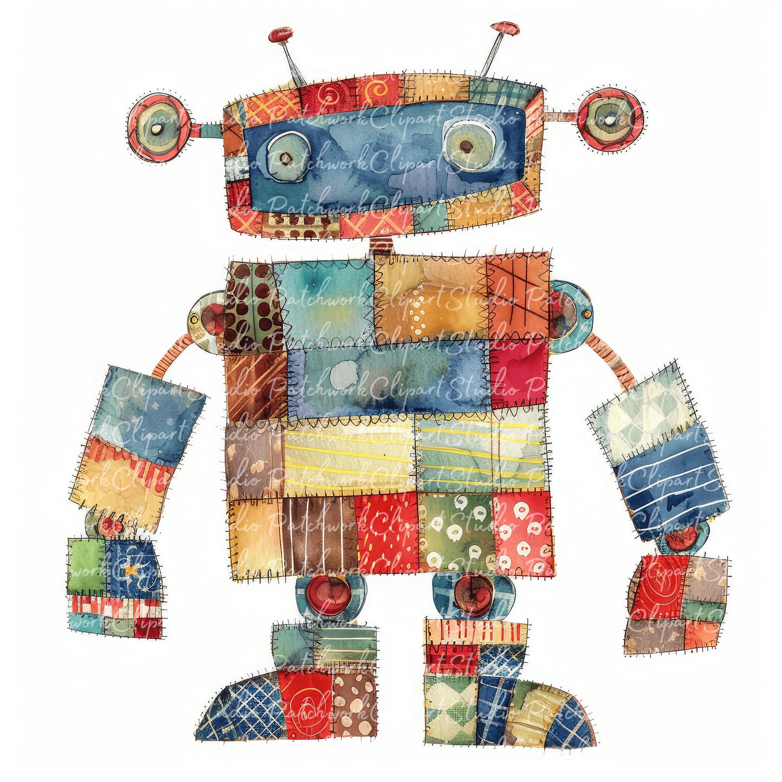 10 Robots Clipart Bundle, PNG & JPG, Printable Patchwork Robot ...