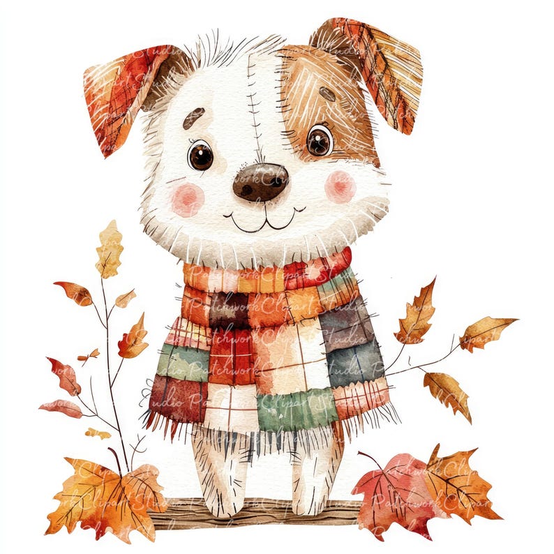 10 Autumn Dog Clipart Bundle, PNG & JPG, Printable Patchwork, Dog in ...
