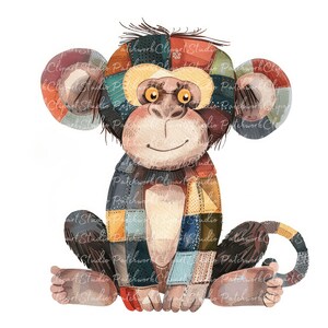 10 Monkeys Clipart Bundle, PNG & JPG, Printable Patchwork Monkey ...