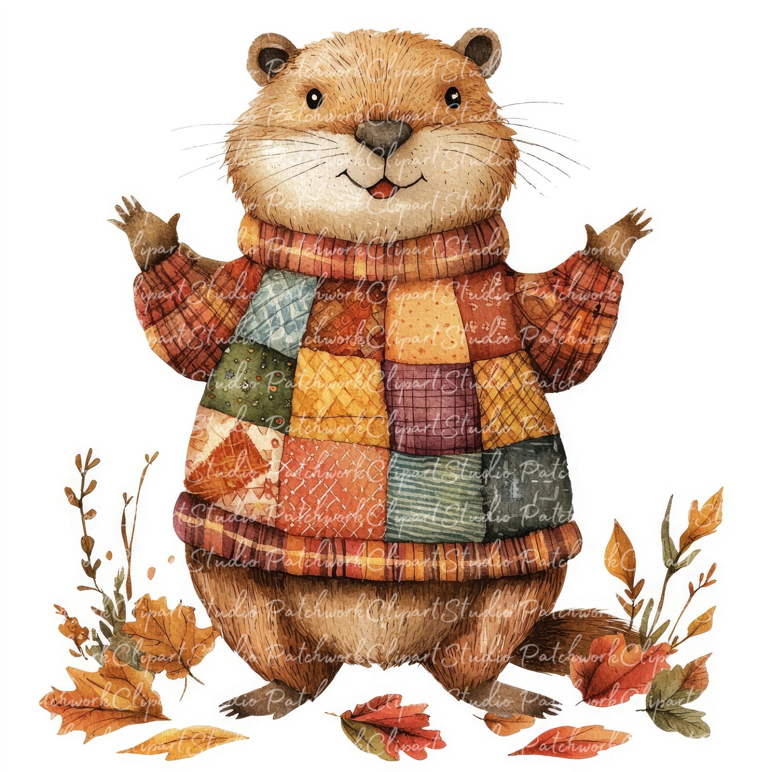10 Autumn Beaver Clipart Bundle, PNG & JPG Printable Patchwork, Beaver ...
