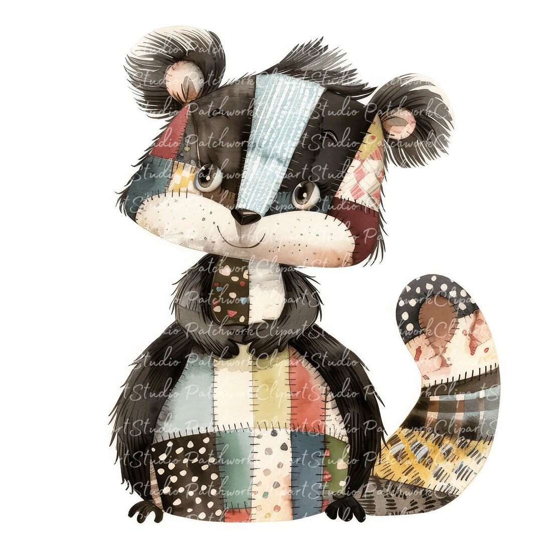 10 Skunk Clipart Bundle, PNG & JPG, Printable Patchwork Skunks ...
