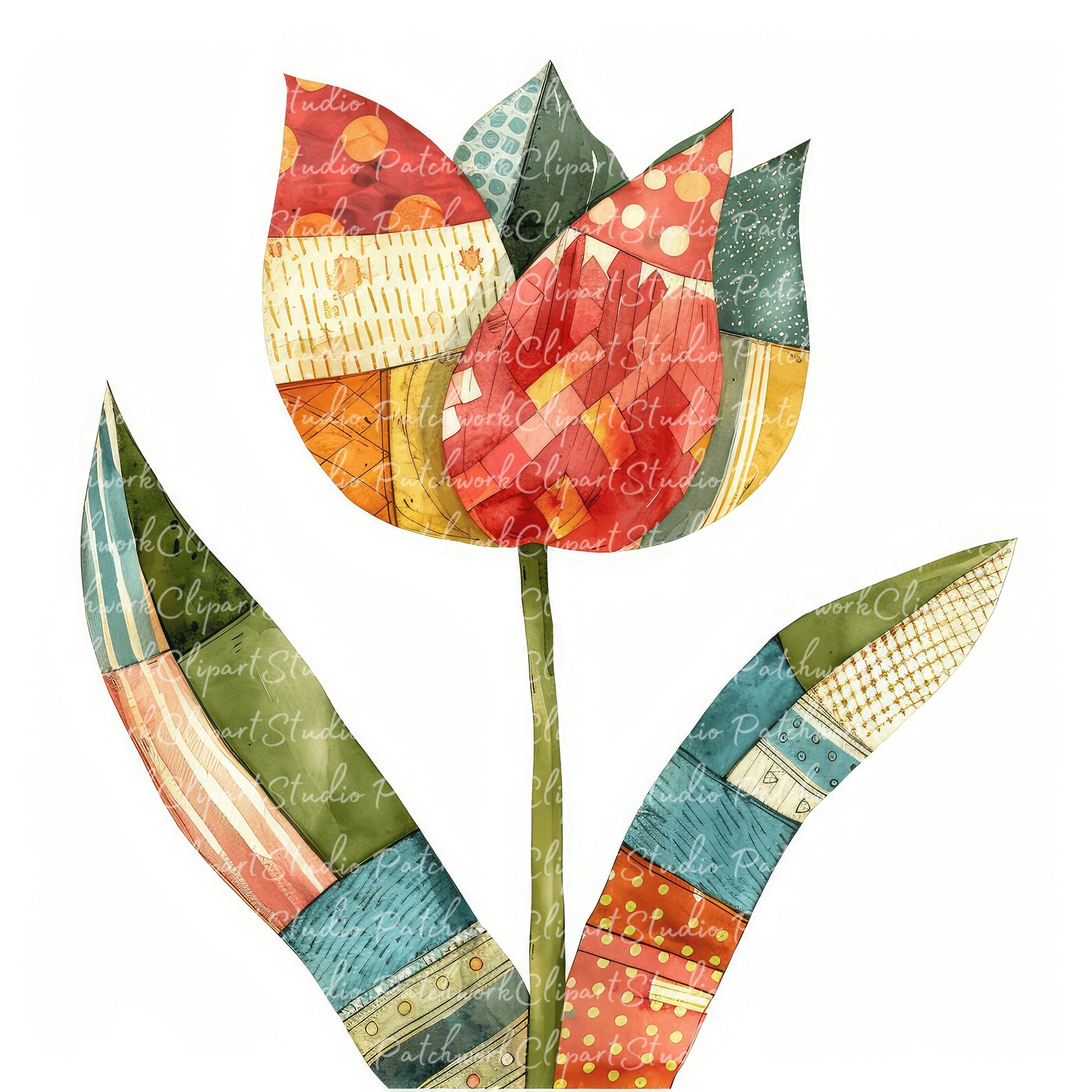 10 Tulips Clipart Bundle, PNG & JPG, Printable Patchwork Tulip ...