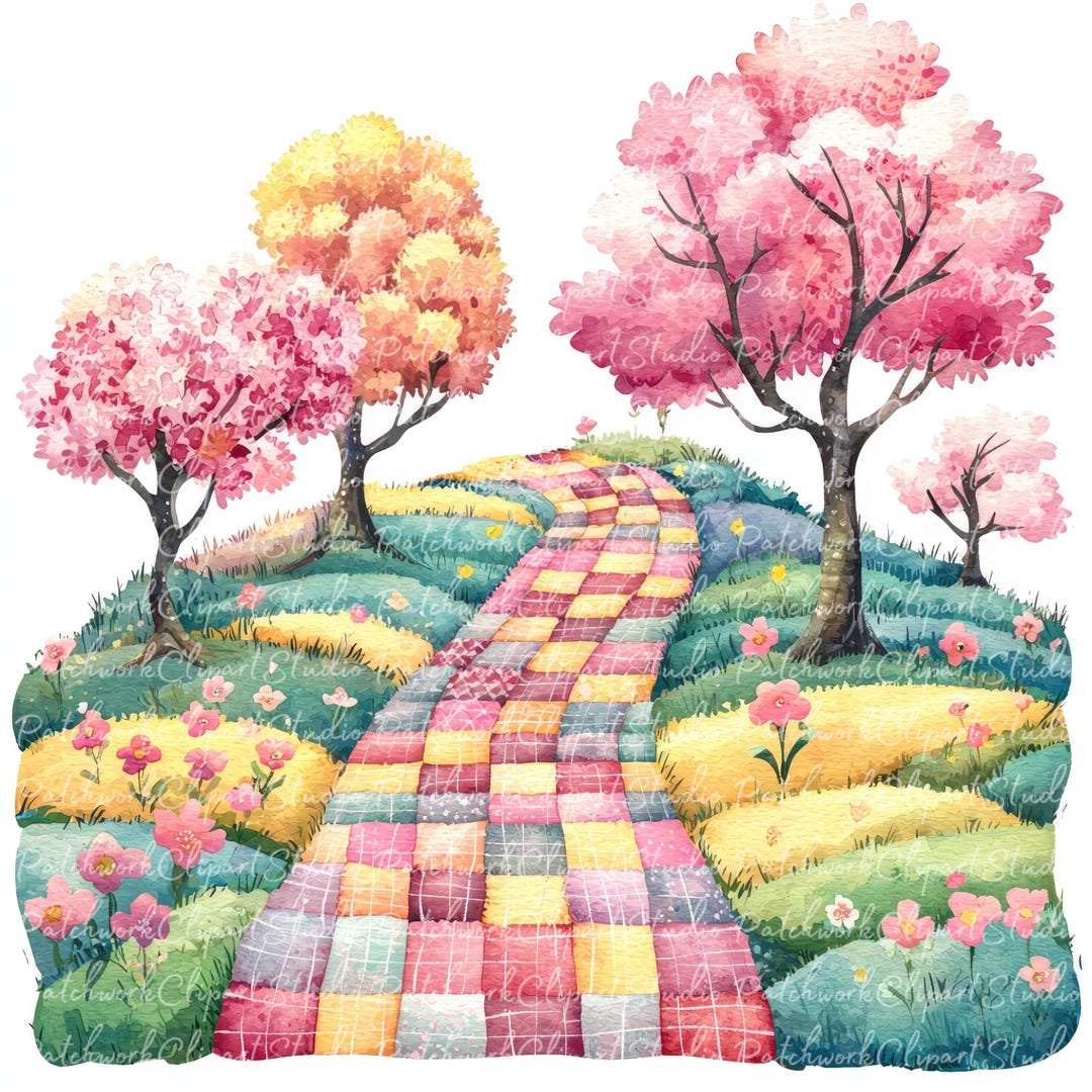 10 Spring Road Clipart Bundle, PNG & JPG, Printable Patchwork, Pink ...