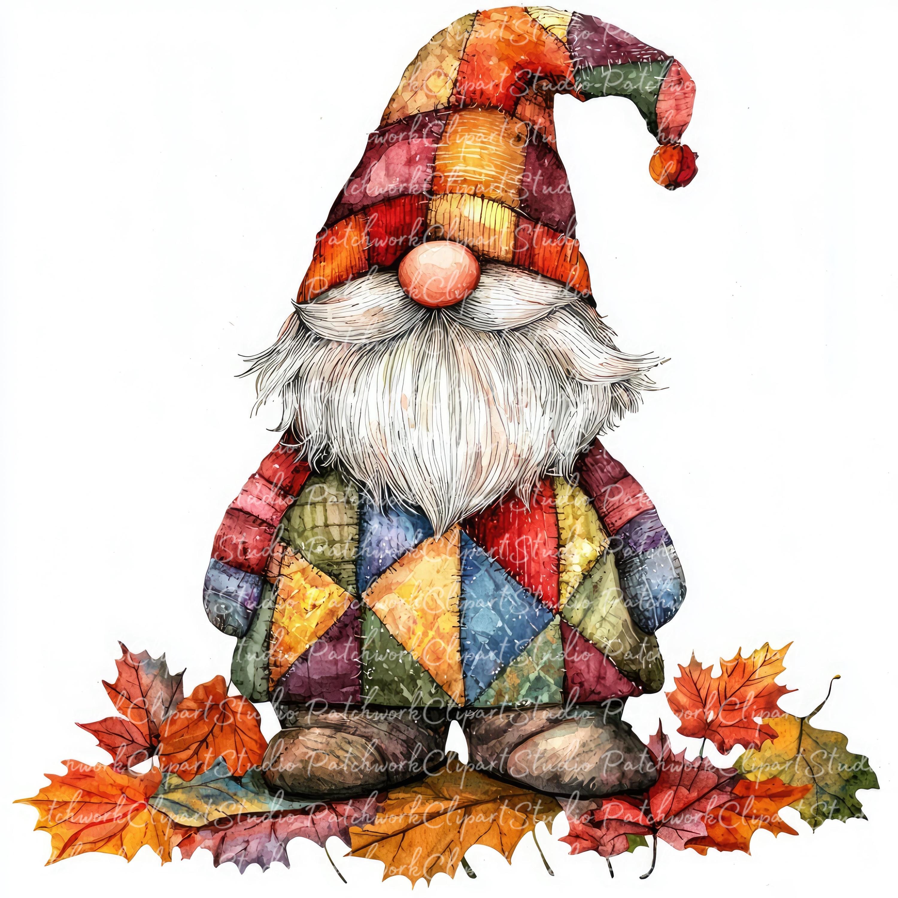 10 Autumn Gnome Clipart Bundle, PNG & JPG, Printable Patchwork, Gnome ...