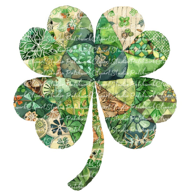 10 Clovers Clipart Bundle, PNG & JPG, Printable Patchwork Green Clover ...