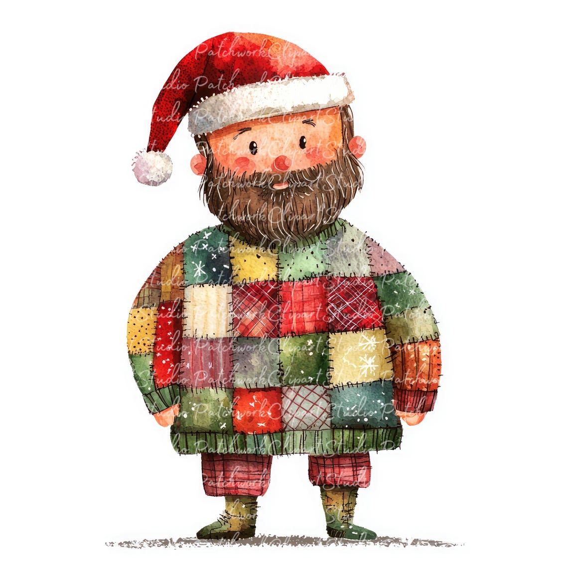 10 Christmas Man Clipart Bundle, PNG & JPG, Printable Patchwork, Winter ...