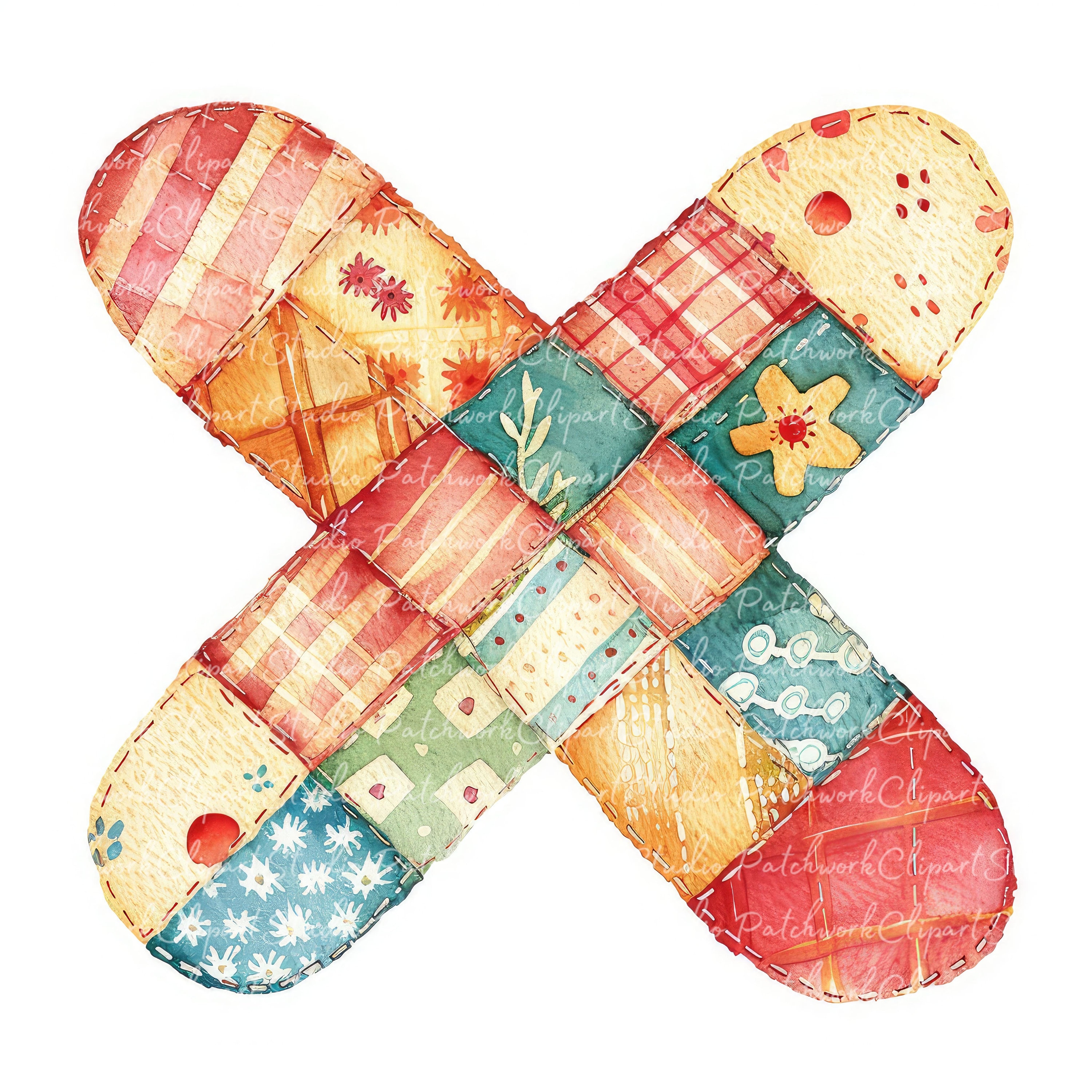 10 Bandages Clipart Bundle, PNG & JPG, Printable Patchwork Bandage ...