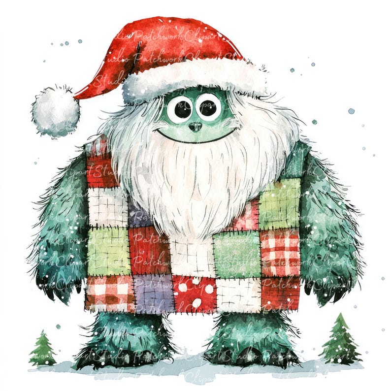 10 Christmas Yeti Clipart Bundle, PNG & JPG, Printable Patchwork ...