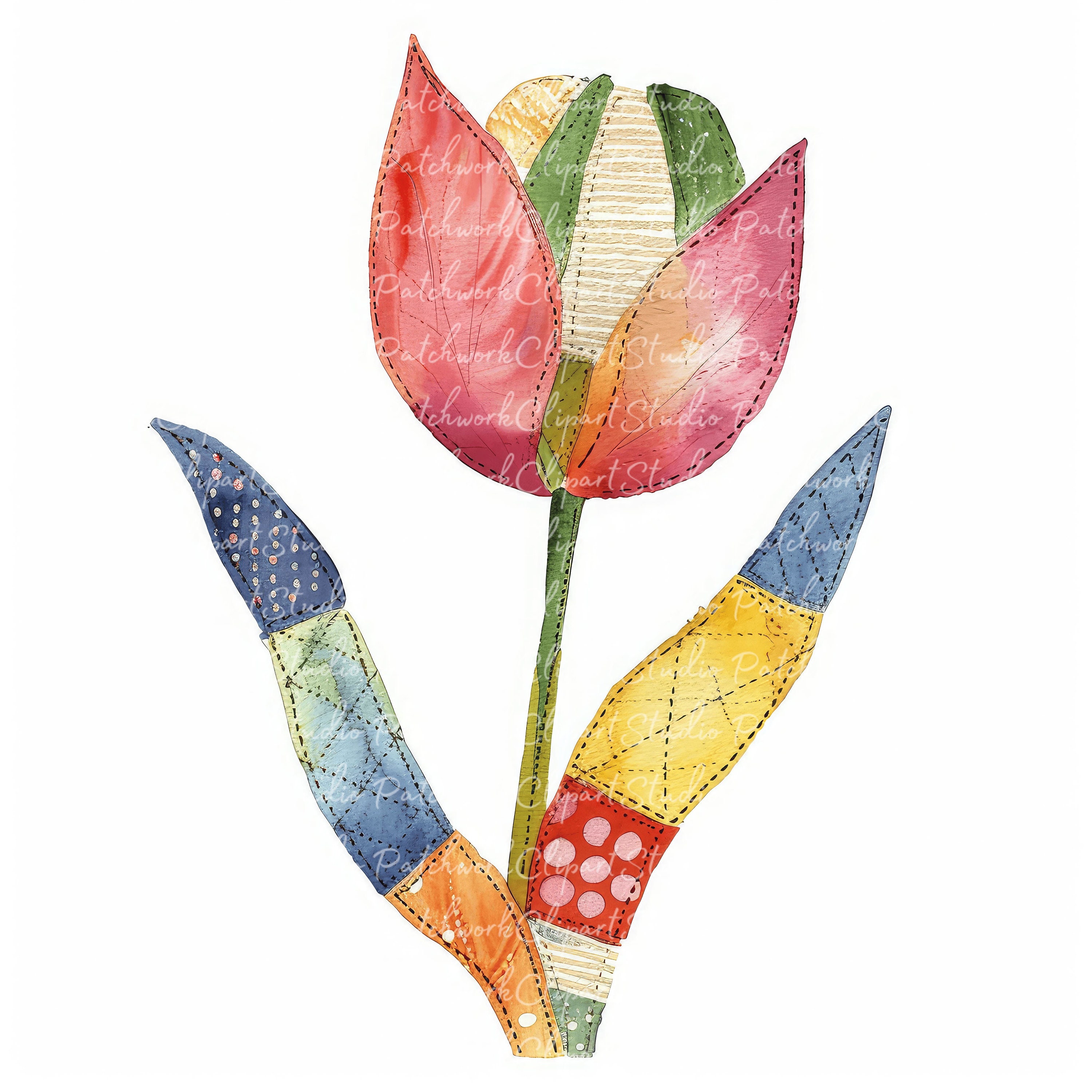 10 Tulips Clipart Bundle, PNG & JPG, Printable Patchwork Tulip ...