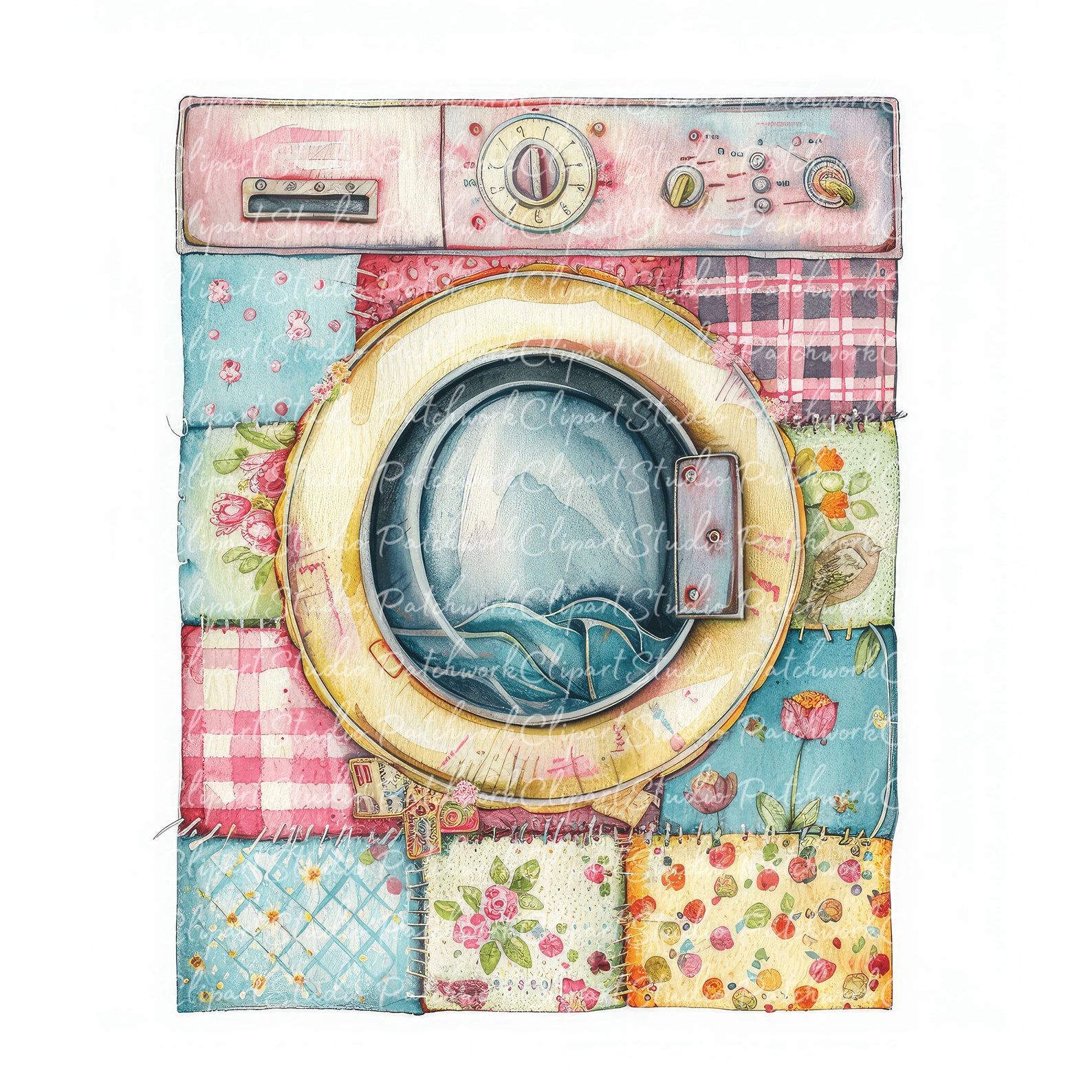 10 Washing Machine Clipart Bundle, PNG & JPG, Printable Patchwork ...