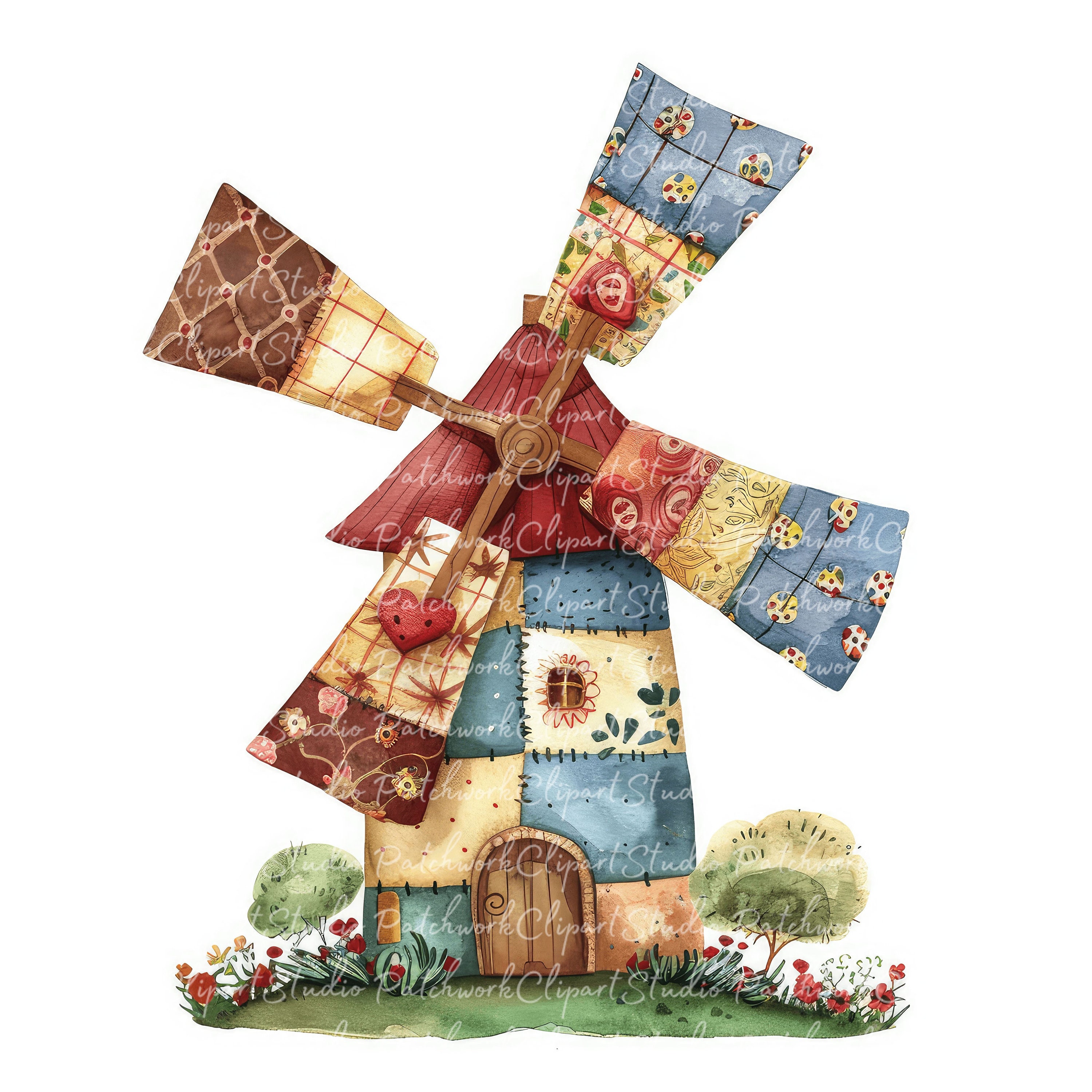 10 Windmills Clipart Bundle, PNG & JPG, Printable Patchwork Windmill ...