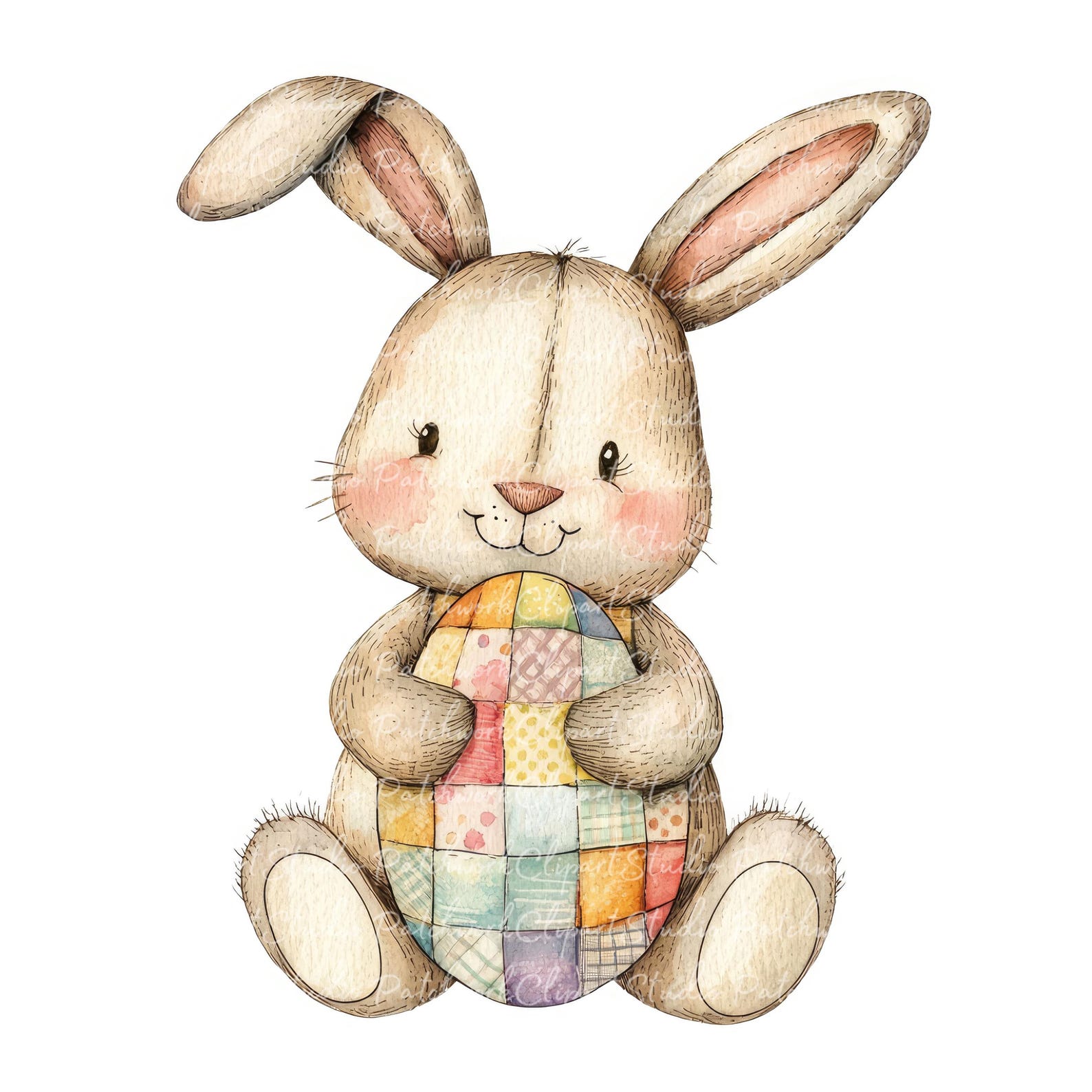 10 Easter Bunny Clipart Bundle, PNG & JPG, Printable Patchwork ...