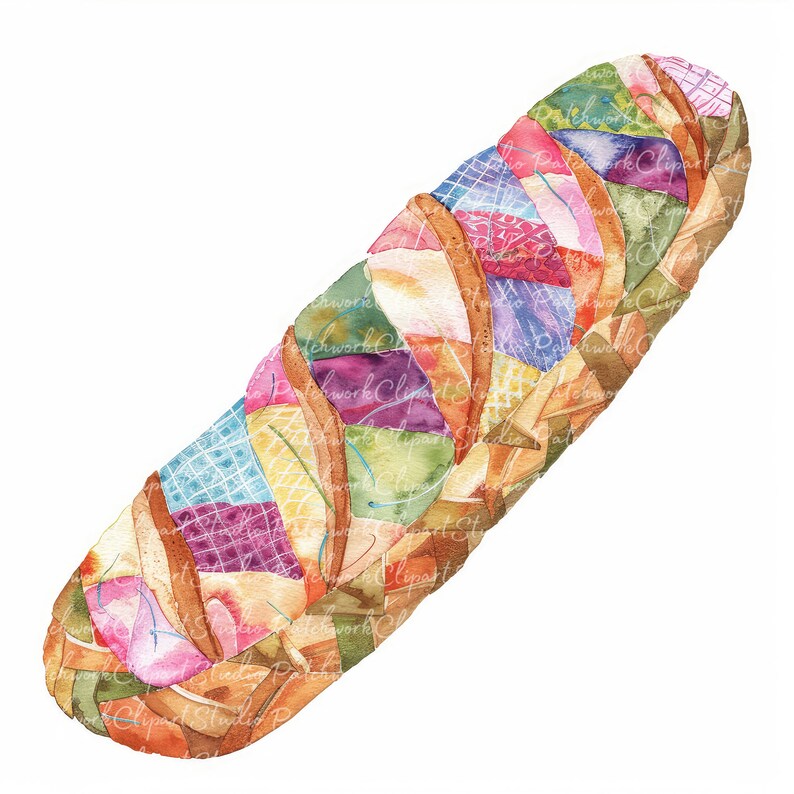 10 Baguette Clipart Bundle, PNG & JPG, Printable Patchwork Bread ...