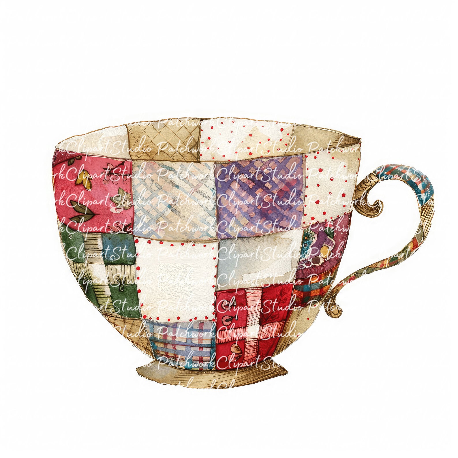 10 Teacups Clipart Bundle, PNG & JPG, Printable Patchwork Teacup ...