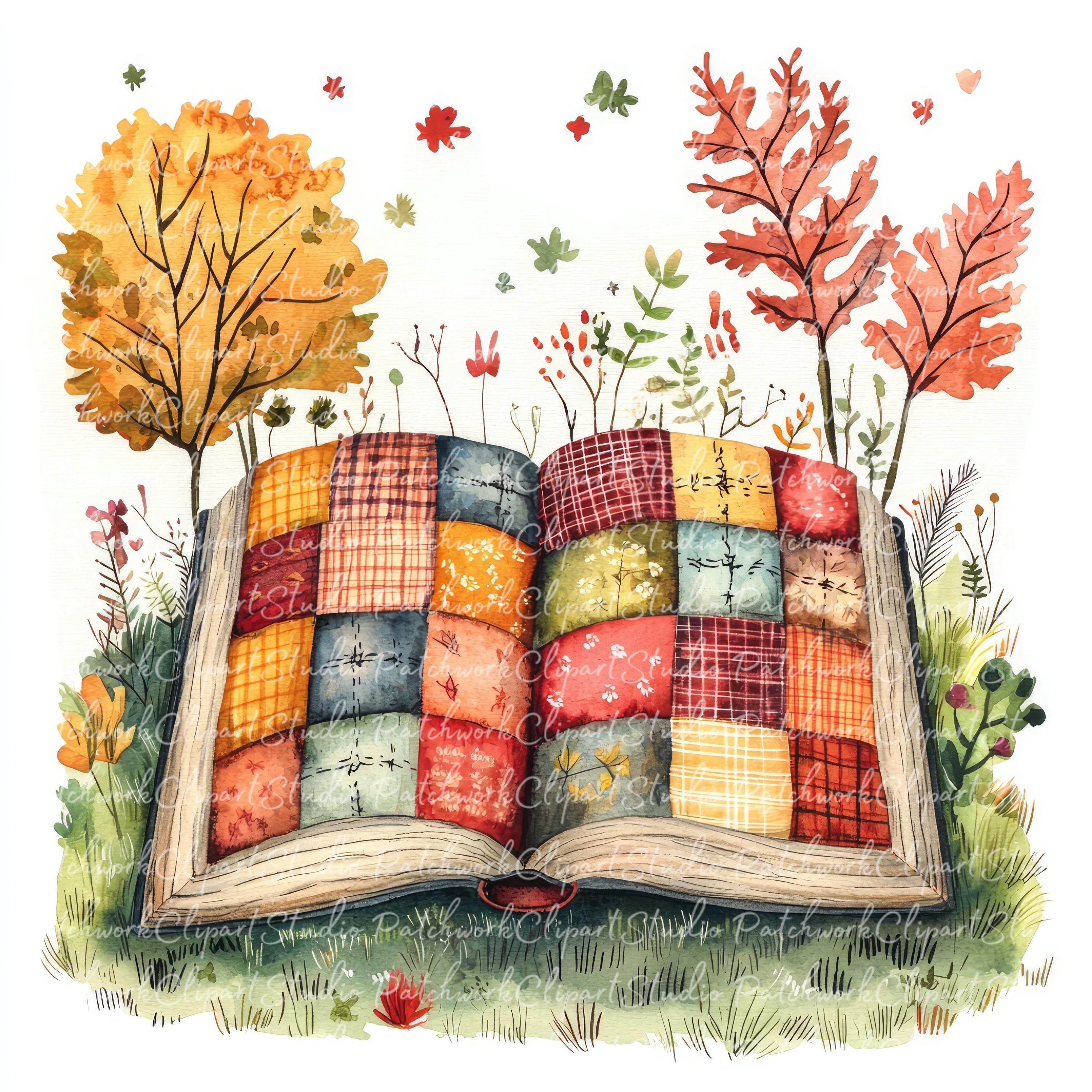 10 Autumn Book Clipart Bundle, PNG & JPG, Printable Patchwork, Cozy ...