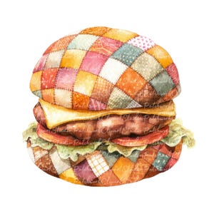 10 Hamburgers Clipart Bundle, PNG & JPG, Printable Patchwork Burger ...