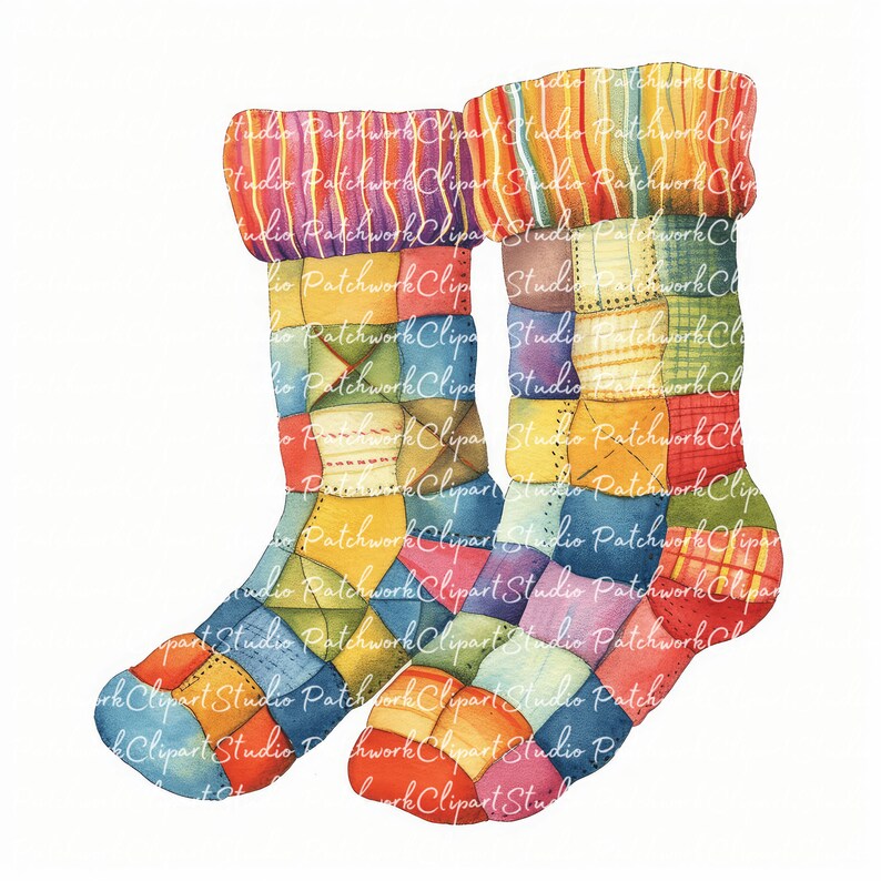 10 Socks Clipart Bundle, PNG & JPG, Printable Patchwork Sock ...
