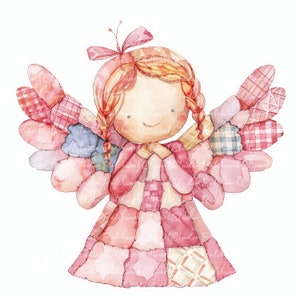 10 Pink Angels Clipart Bundle, PNG & JPG, Printable Patchwork Angel ...