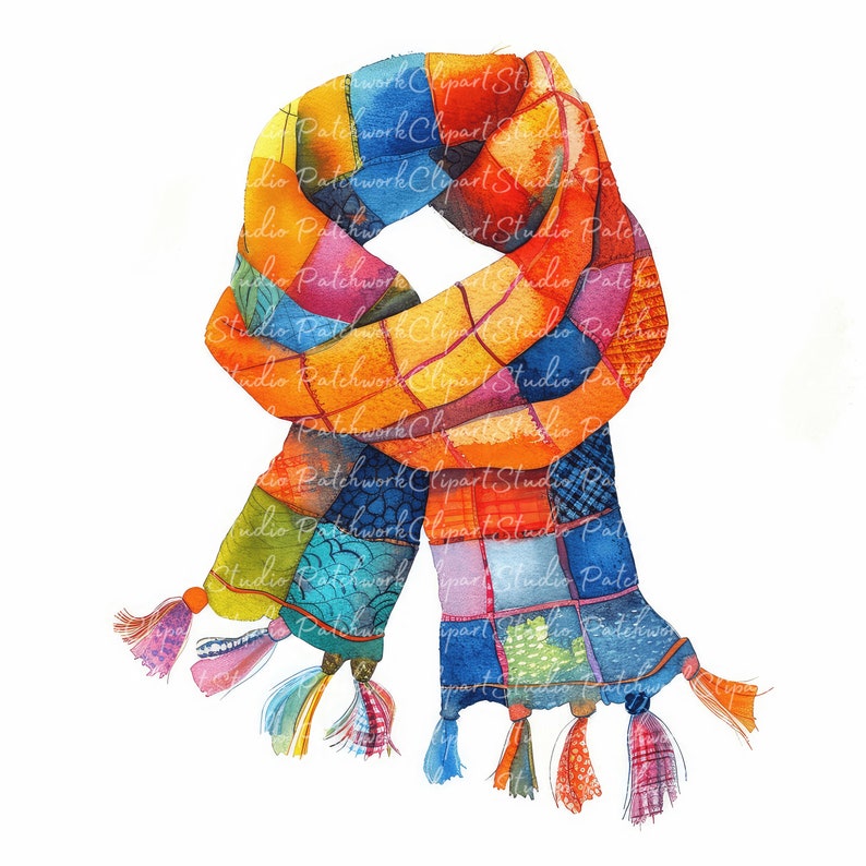 10 Scarf Clipart Bundle, Printable Patchwork Scarves, Quilted Fabric ...