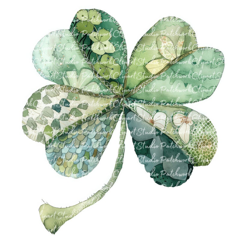 10 Clovers Clipart Bundle, PNG & JPG, Printable Patchwork Green Clover ...