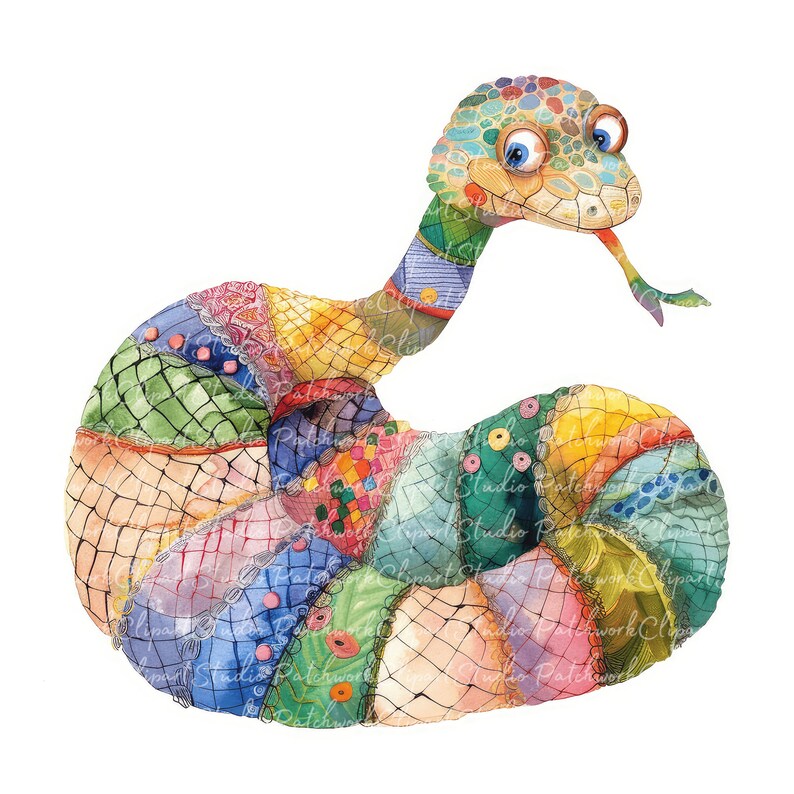10 Snakes Clipart Bundle, PNG & JPG, Printable Patchwork Snake ...