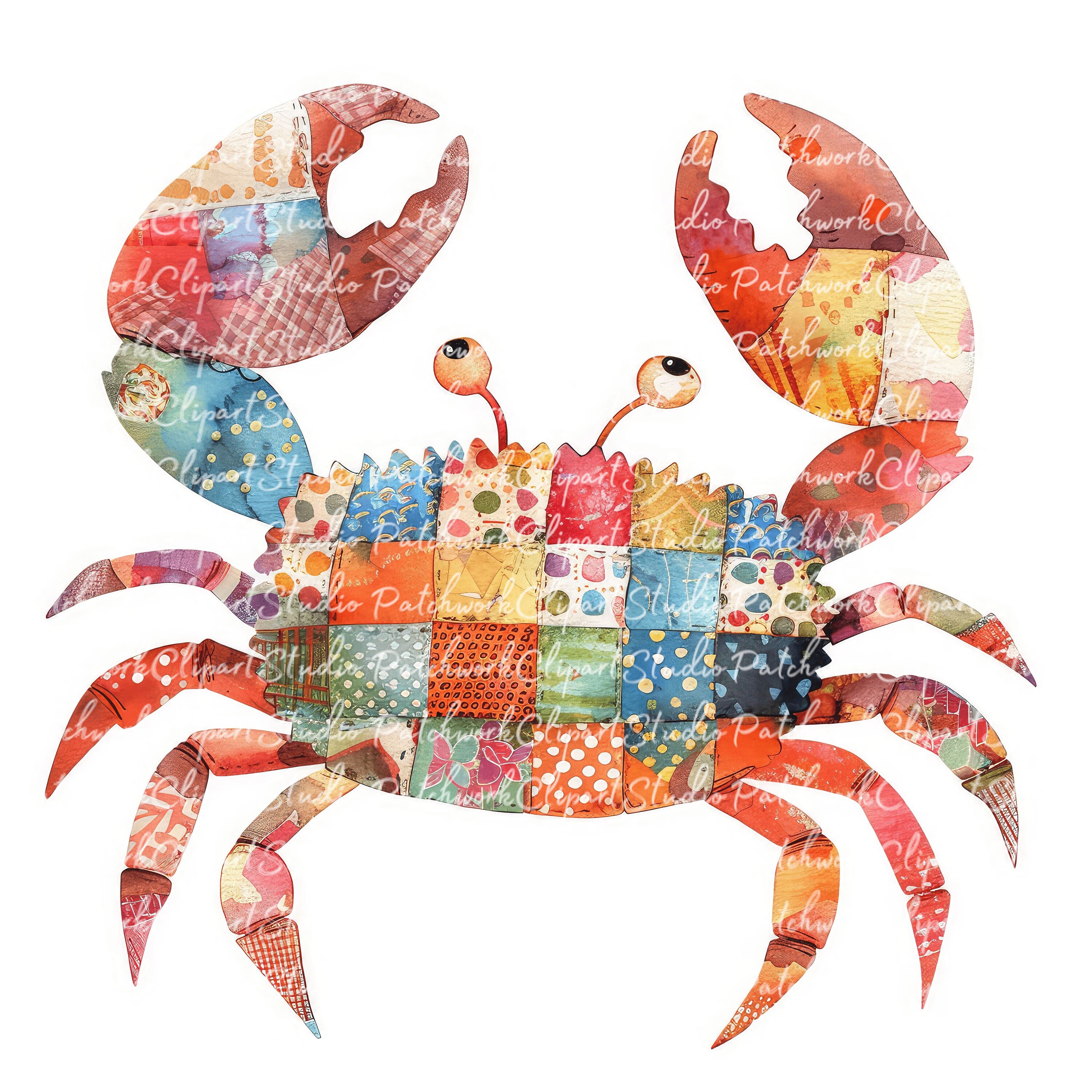 10 Crabs Clipart Bundle, PNG & JPG, Printable Patchwork Crab, Sea ...