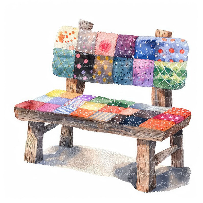 10 Bench Clipart Bundle, PNG & JPG, Printable Patchwork Benches ...