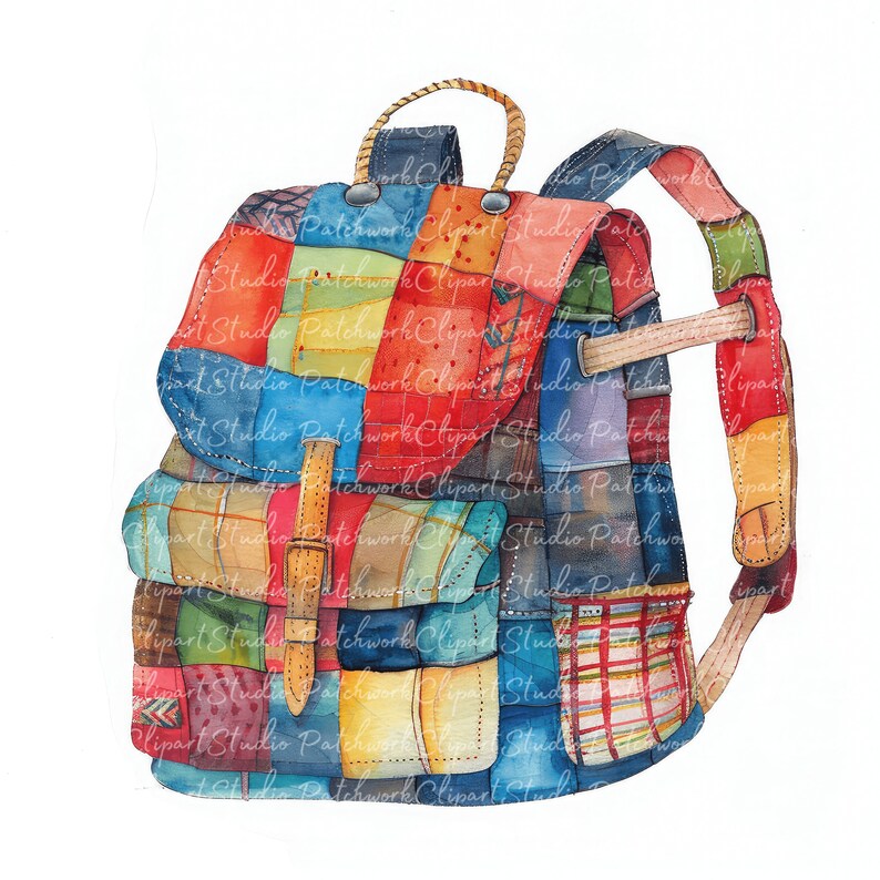 10 Backpacks Clipart Bundle, PNG & JPG, Printable Patchwork Backpack ...