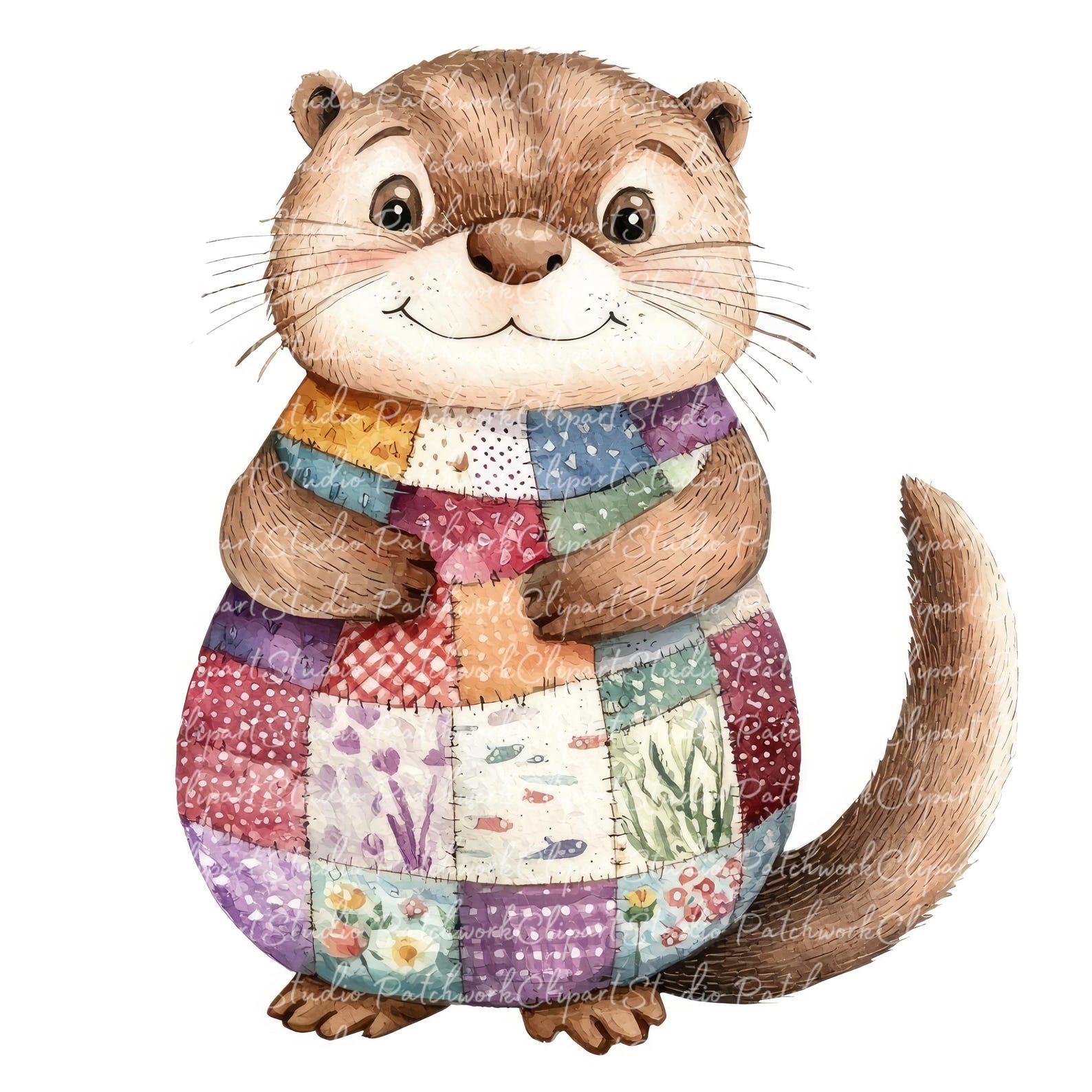 10 Otter Clipart Bundle, PNG & JPG, Printable Patchwork Animals ...