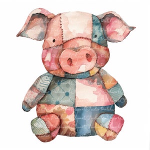 10 Pigs Clipart Bundle, PNG & JPG, Printable Patchwork Pig ...