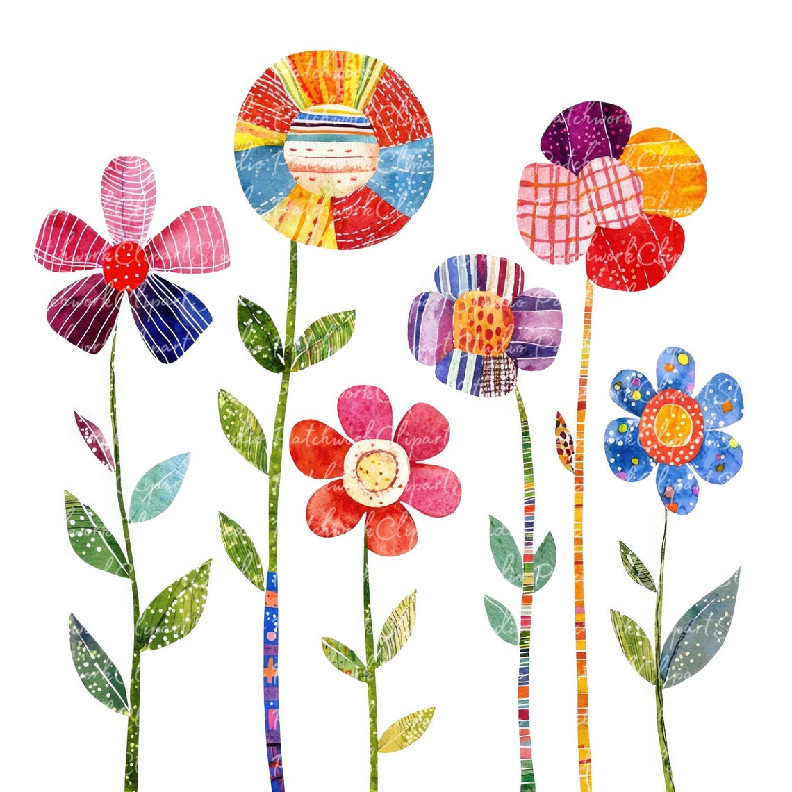 10 Colorful Flowers Clipart Bundle, PNG & JPG, Printable Patchwork ...