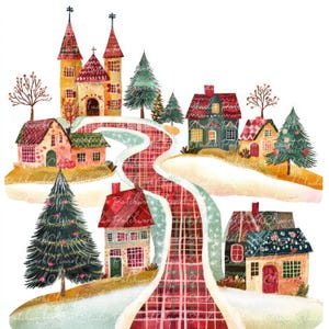 10 Christmas Village Clipart Bundle, PNG & JPG, Printable Patchwork ...