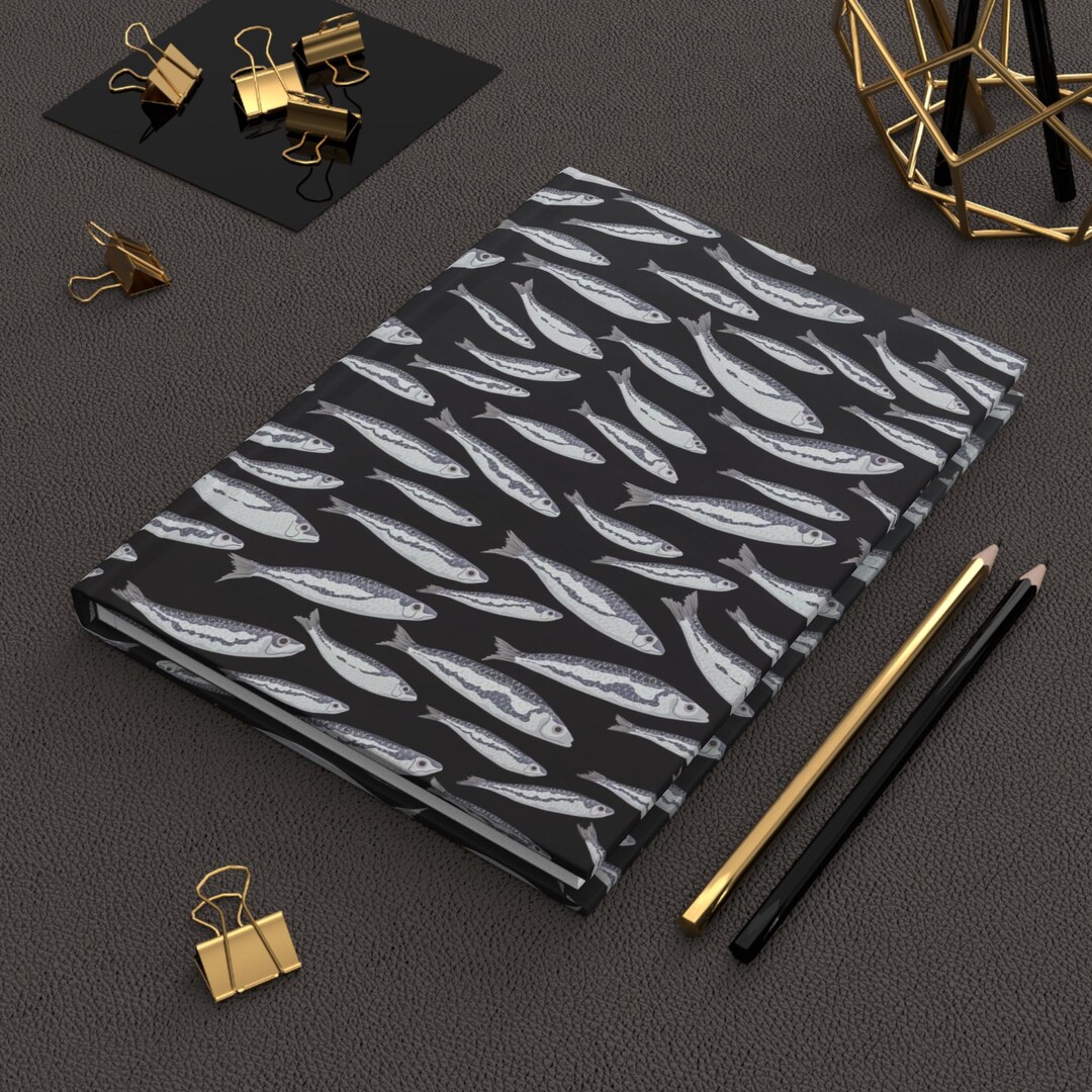 Sardine Journal, Matte Hardcover Journal, Fish Pattern Notebook, Seafood Diary, Ocean Theme ...