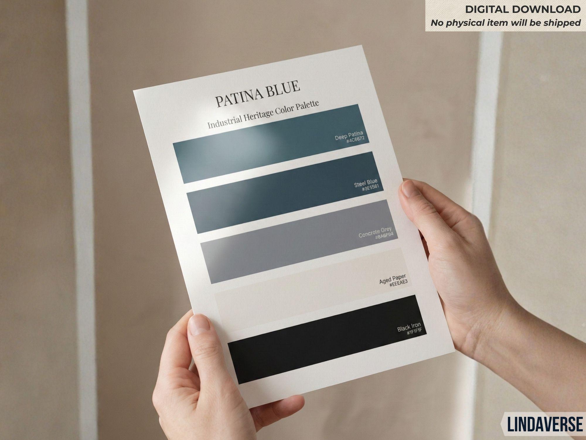 Patina Blue Color Palette Printable, Industrial Blue Gray Wall Art ...