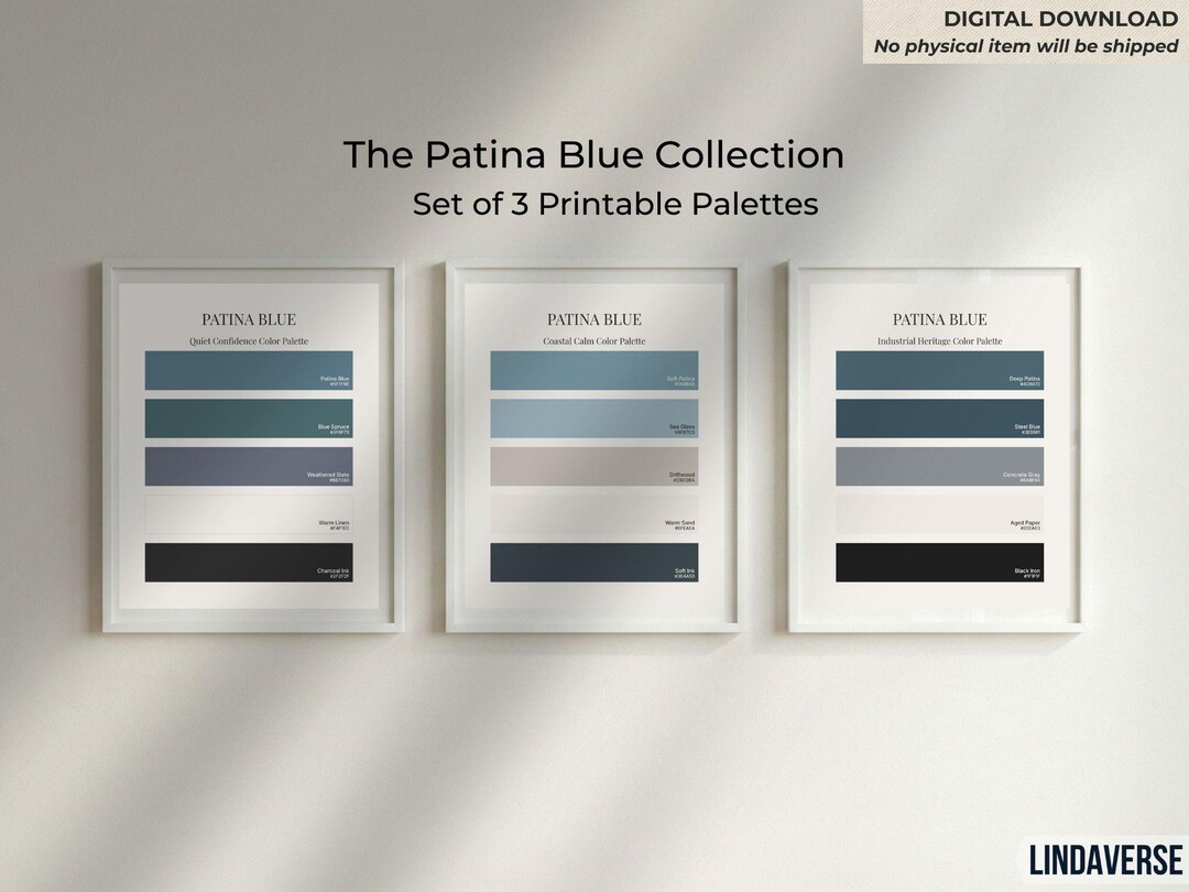 Patina Blue Color Palette Bundle, Set of 3 Printable Palettes, Neutral ...