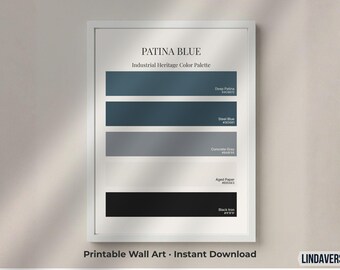 Patina Blue Color Palette Printable, Industrial Blue Gray Wall Art ...